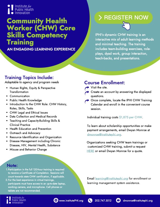 Community Health Worker (CHW) Core Skills Competency Training - Institute for Public Health ...